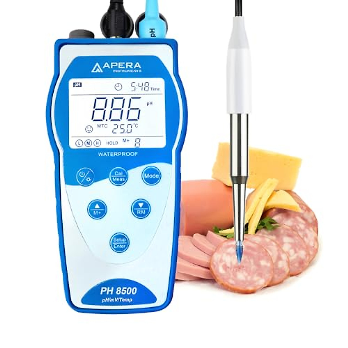 Apera Instruments Premium Series PH8500-SS Portable pH Meter Kit for Cheese, Dough, Meat Products, and Fruit, Blue (AI5557)