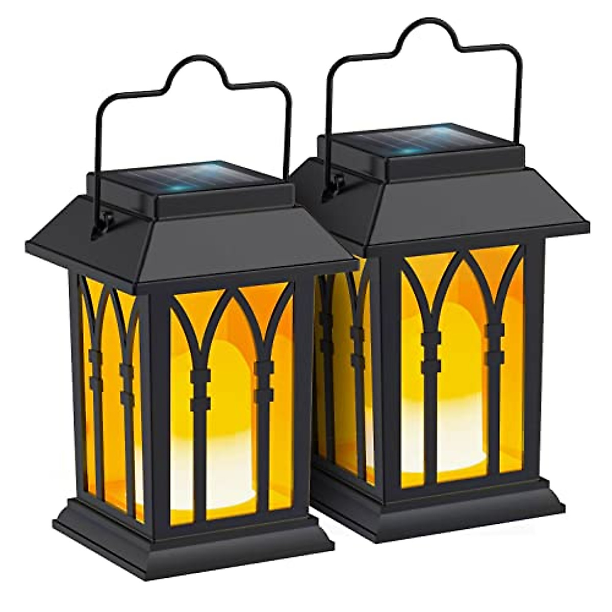 Gisanty Solar Hanging Lanterns Outdoor,2 Pack Black Flickering Candles Hanging Solar Lanterns IP44 Waterproof Lighting Decorative for Porch Table Patio