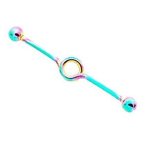 Rainbow Titanium IP On 316L Surgical Steel Looped Industrial Barbell 14G 1.5"