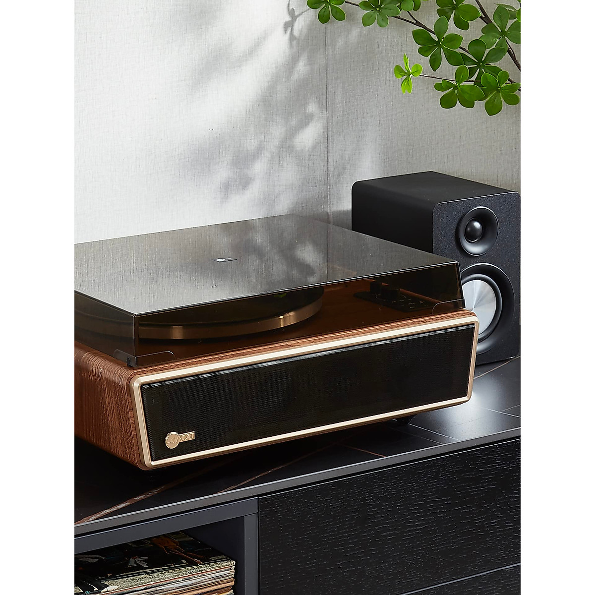 Arkrocket Huygens High Fidelity Bluetooth Record Player with Built-in Speakers Belt Drive Vinyl Turntable with Moving Magnet Cartridge, Bluetooth Input Output and Aux-in (Huygens Walnut)
