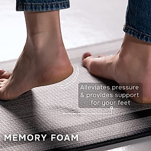 Homergy Anti Fatigue Kitchen Mats for Floor 2 PCS, Memory Foam Cushioned Rugs, Comfort Standing Desk Mats for Office, Home, Laundry Room, Waterproof & Ergonomic, 17.3×30.3 & 17.3×59, Fabric Black