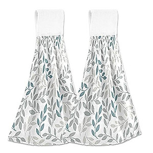 Blue Gray Leaves Branches Hanging Kitchen Towel 12 x 17 Inch Gray Leaf Spring Flowers Hand Tie Towels Set 2 Pcs Tea Bar Dish Cloths Dry Towel Soft Absorbent Durable for Bathroom Laundry Room Decor