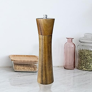 Artmujohn 8" Acacia wooden pepper Grinder,Wood Handicrafts Mills Shakers,Adjustable Ceramic Rotor Pepper Grinder,Refillable spice grinders,Minimalist style salt and pepper Grinder