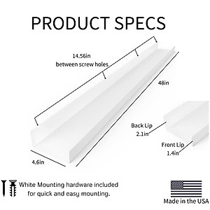 DIY CARTEL Made in USA Floating Metal Wall Shelf Picture Ledge - USA Manufactured Steel - Industrial Heavy Duty Modern Farmhouse Rustic Designed Shelf (48in White)