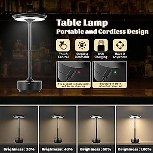 HAPYGI Rechargeable Cordless LED Table Lamps Touch Sensor Light, 3-Levels Portable Dimming Wireless Battery Operated Lamp，Nightstand Lamp/Night Light/Restaurant Table/Outdoor/Coffee/Bar (Black)…