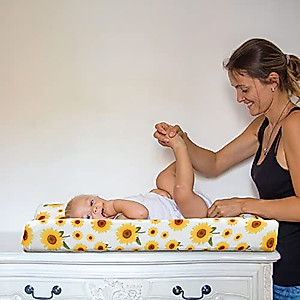 4 Pieces Muslin Sunflower Changing Pad Cover Diaper Floral Change Table Sheets Nursery Changing Pad Sheets Diaper Pad Cover for Baby Boys Girls, 31.5 x 15.75 Inches