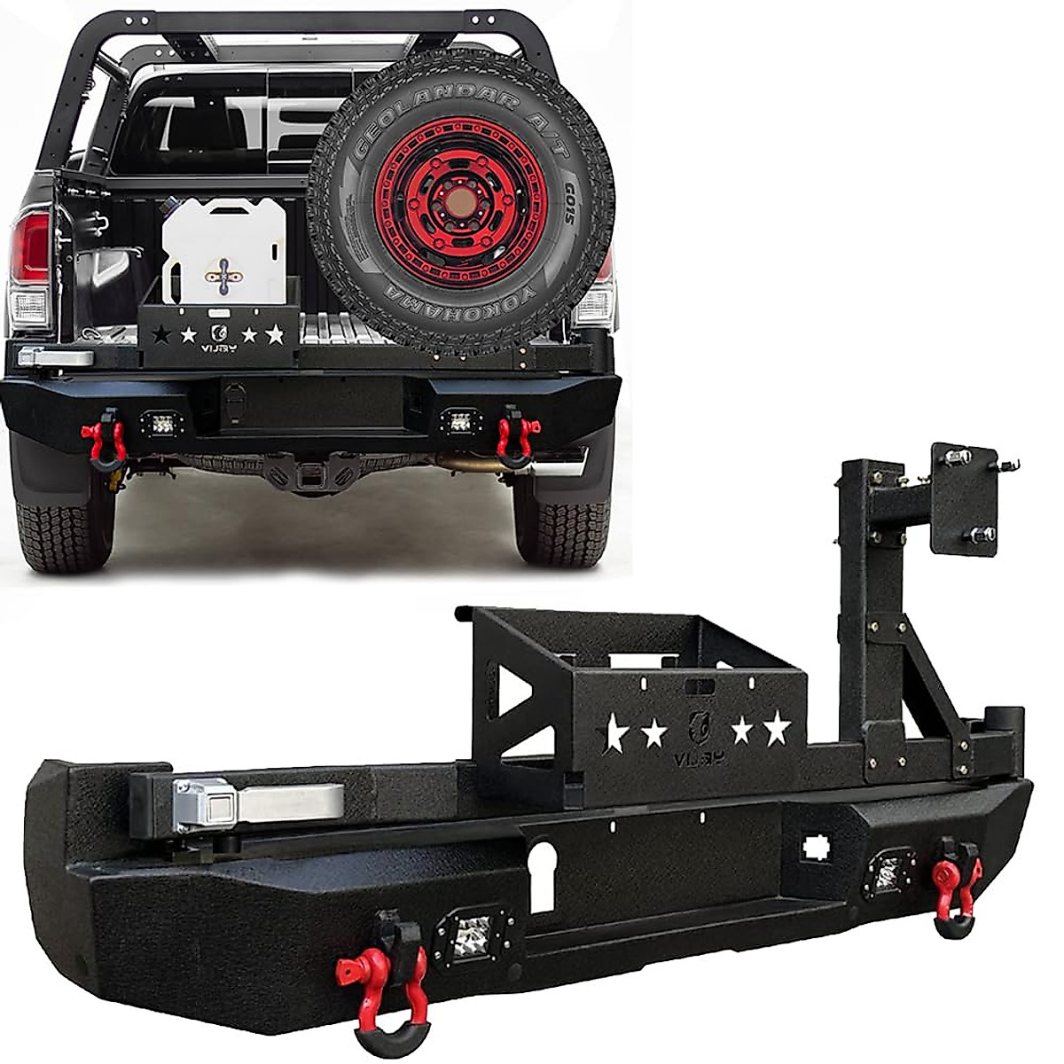 Ronghui Compatible with 2016-2023 3rd Gen Tacoma Rear Bumper with LED Lights and D-Rings and Tire Carrier