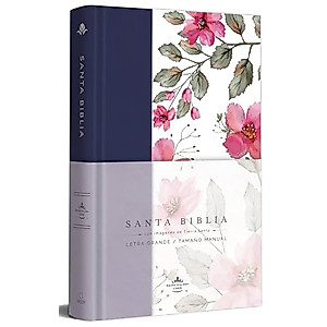 Biblia RVR 1960 letra grande. Tapa dura tela azul púrpura con flores tamaño manu al / Bible RVR 1960 Handy Size Hardcover Cloth with Purple Blue Flowers