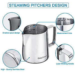 Milk Frothing Pitcher Latte Cup - Stainless Steel Pitcher Latte Art Espresso Machine Accessories Steaming Pitcher Cappuccino Coffee Milk Frother Cups 12 Oz (350ml)…