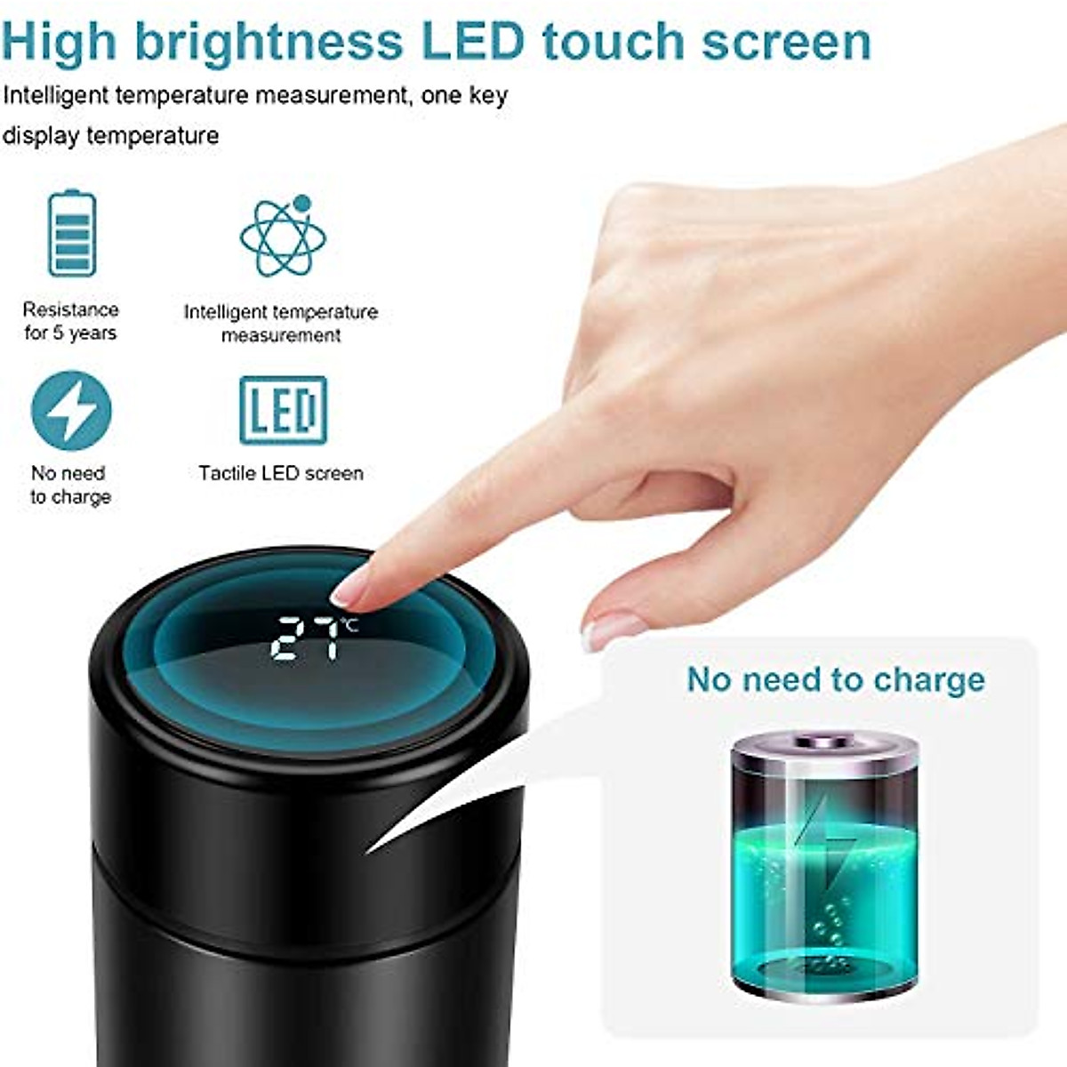 Water Bottle, Tea Infuser Bottle Thermoses Water Bottle, Travel Mug with Smart LCD Touch Screen, Keep Hot Or Cold, Car Portable Travel Tea Coffee Vacuum Thermoses Cup, Anti-collision, Leak-proof, 18oz