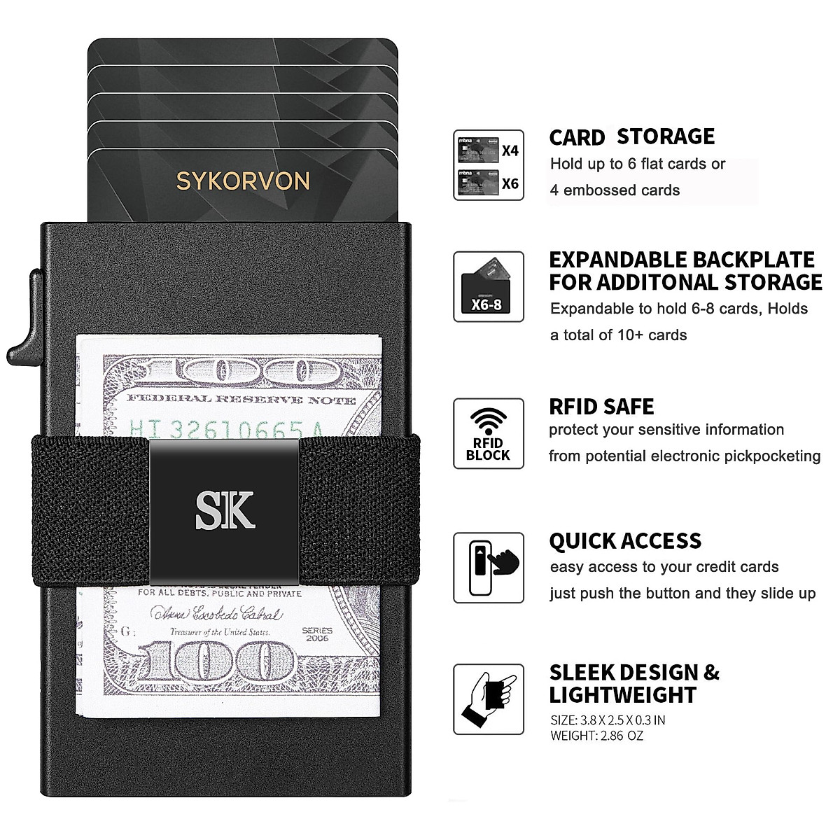 Sykorvon Minimalist Card Holder Wallet for Men, Aluminum Slim Metal Wallet with Money Band, RFID Blocking Pop Up Wallet, Holds 12+ Cards Plus Cash…