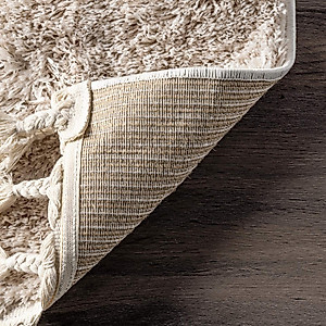 nuLOOM Elliot Soft Abstract Shag Tassel Plush Area Rug, 8x10, Beige