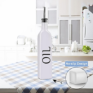 DIMBRAH Olive Oil Dispenser, Oil Dispenser Bottle for Kitchen, White Olive Oil Bottle with 2 No-drip Pourers and Funnel, Farmhouse Glass Oil Bottle - [SINGLE PACK]
