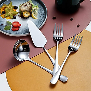 10-Piece Serving Flatware Silverware Set,Stainless Steel Serving Utensil Set,Include Slotted Serving Spoon, Serving Spoon, Cake Server, Serving Fork, Soup Ladle (Silver)