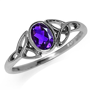 Silvershake Natural African Amethyst White Gold Plated 925 Sterling Silver Triquetra Celtic Knot Ring Size 7