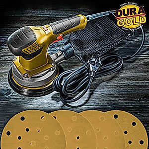 Dura-Gold Premium 60, 80, 100,120,180,220,320,400,600,1000 Grit 6" Gold Sandpaper Discs, 17 Hole Pattern Dustless, 5 Each, 50 Total - Hook & Loop Backing for DA Sander, Sanding Automotive, Woodworking