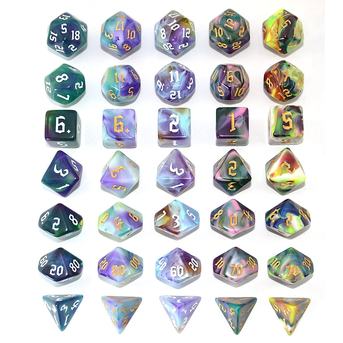 StarMall DND Dice Set-5 x 7 (35 Pieces) Polyhedral Dice Sets with Pouches for Dungeons & Dragons RPG MTG DND Roll Playing Table Game