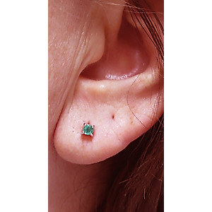 14k White Gold Round 4 Prong Genuine Emerald Stud Earrings