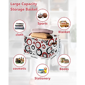 2 Packs Red Black Cube Storage Organizer Bins with Handles,Collapsible Canvas Cloth Fabric Storage Basket,Modern Geometric Boho Polka Dot Grey Books Kids' Toys Bin Boxes for Shelves,Closet