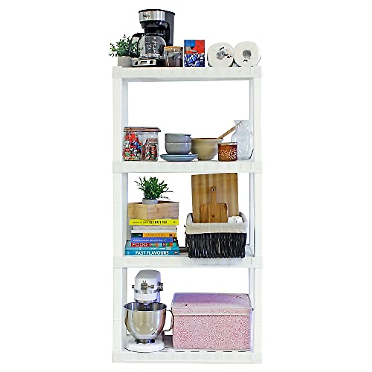 Koolatron Oskar 4-Tier Storage Shelf, Heavy Duty Shelving Unit, 400 lbs(14 x 30 x 57 inches), Multipurpose Organizer for Garage, Laundry Room, Utility Shed, Workshop, Made in North America, White