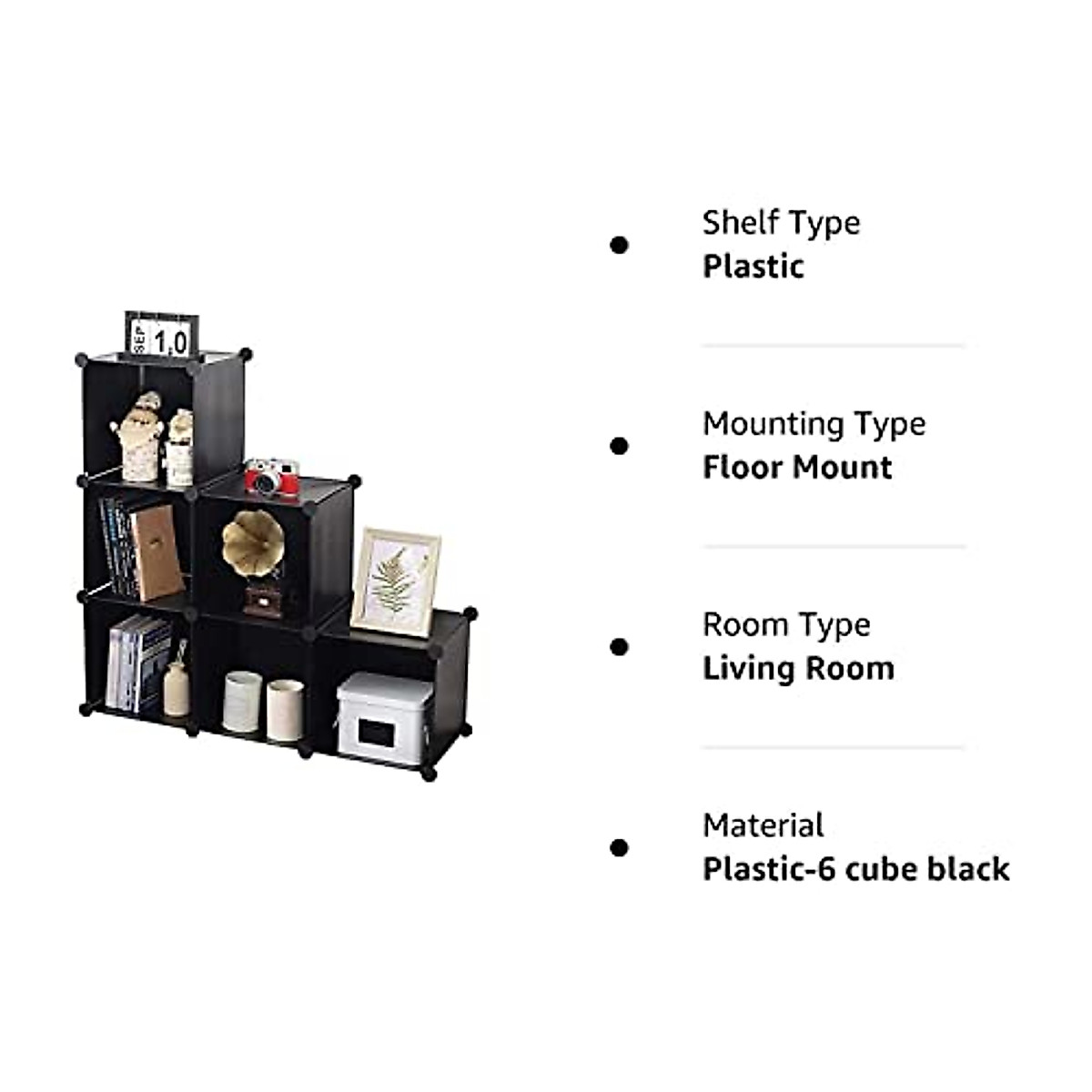 YCOCO Cube Storage Organizer 6-Cube Closet Storage Shelves with Wooden Mallet,Closet Cabinet Bookshelf,Plastic Square Cube Storage for Home,Office, Kids Room,Black