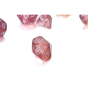 REINDEAR 7 Die Polyhedral Role Playing Game Dice Set with Velvet Pouch (Flash Powder Pink)