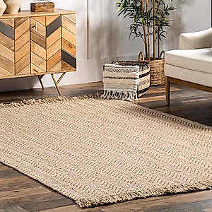 nuLOOM Don Chevron Jute Tasseled Accent Rug, 3' x 5', Off-white, Rectangular, 0.35" Thick