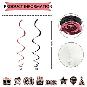 60th Birthday Decorations for Women, Pink and Black 1963 Birthday Party Decorations Include Happy 60th Birthday Banner and Hanging Swirls, Happy 60th Birthday Party Decor for Women