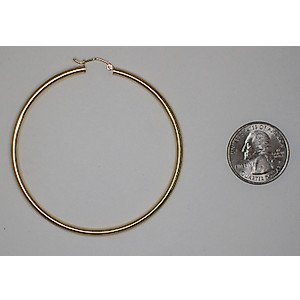 14K Yellow Gold Thick Tube Extra Large Hoop Earrings, (3mm Tube) (65mm)