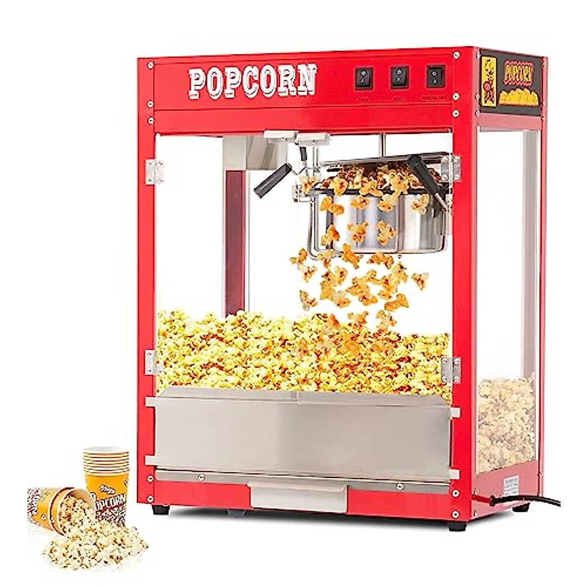 Garvee Commercial Popcorn Machine - Electric Extra Large Popcorn Popper Machine 8 oz Kettle, Popper Popcorn Maker for 60 Cups for Batch,Movie Theater Poppers Machine with 10 PACK Popcorn Buckets