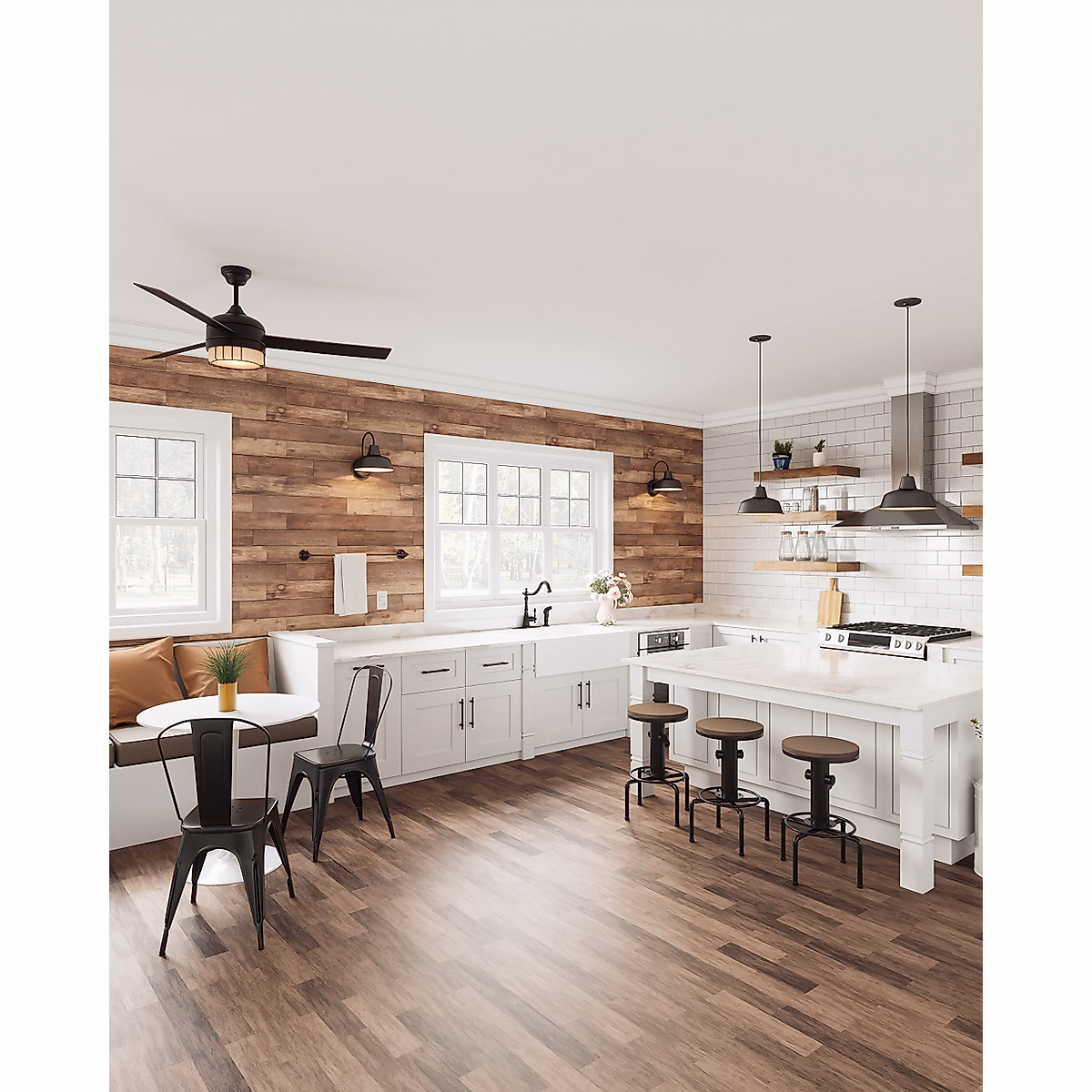 Design House 157347 Ajax Industrial Modern Indoor Ceiling Fan with LED Light Kit, 3-Blades, Reverse Airflow, Wall Control, 52-inch, Oil Rubbed Bronze