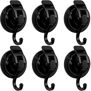 SOCONT Suction Cup Hooks for Shower, Heavy Duty Vacuum Shower Hooks for Inside Shower, Matte Black-Plated Plished Super Suction for Kitchen Bathroom Restroom, 6 Pack