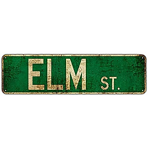 HOUVSSEN Metal Tin Sign Elm Street Road Sign Outdoor Signpost Rustic Retro Metal Decorative Wall Sign 4x16inch
