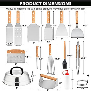 24Pcs Griddle Accessories Kit, HaSteeL Stainless Steel Spatula Tools for Teppanyaki Flat Top, Complete Metal Spatulas, Melting Domes, Burger Press for Outdoor BBQ Camping, Heavy Duty & Wooden Handle