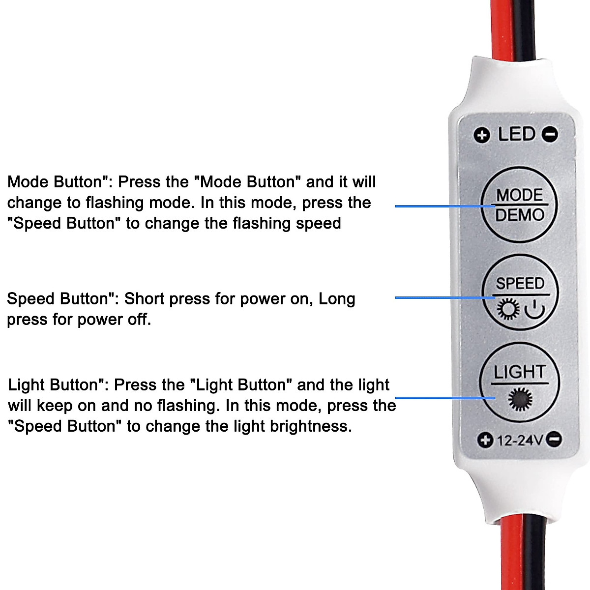 MEIRIYFA Mini LED Dimmer Controller 12V -24V LED Strip Dimmer Single Color Controller Brightness Dimmer 3 Keys for 3528 5050 Light (5PCS) (Single Color)