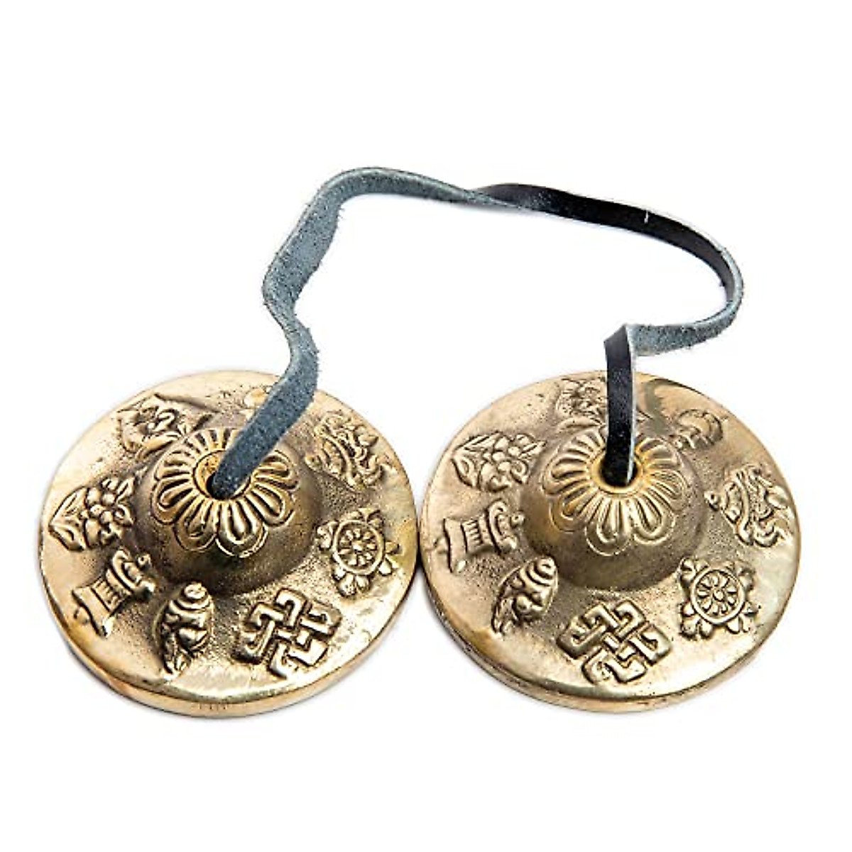 Tingsha Cymbals Bells - Easy To Play - Meditation Mindfulness Chime For Chakra Healing Spiritual Dharma Gifts Handcrafted Tibetan By Himalayan Bazaar (Asta Mangal)