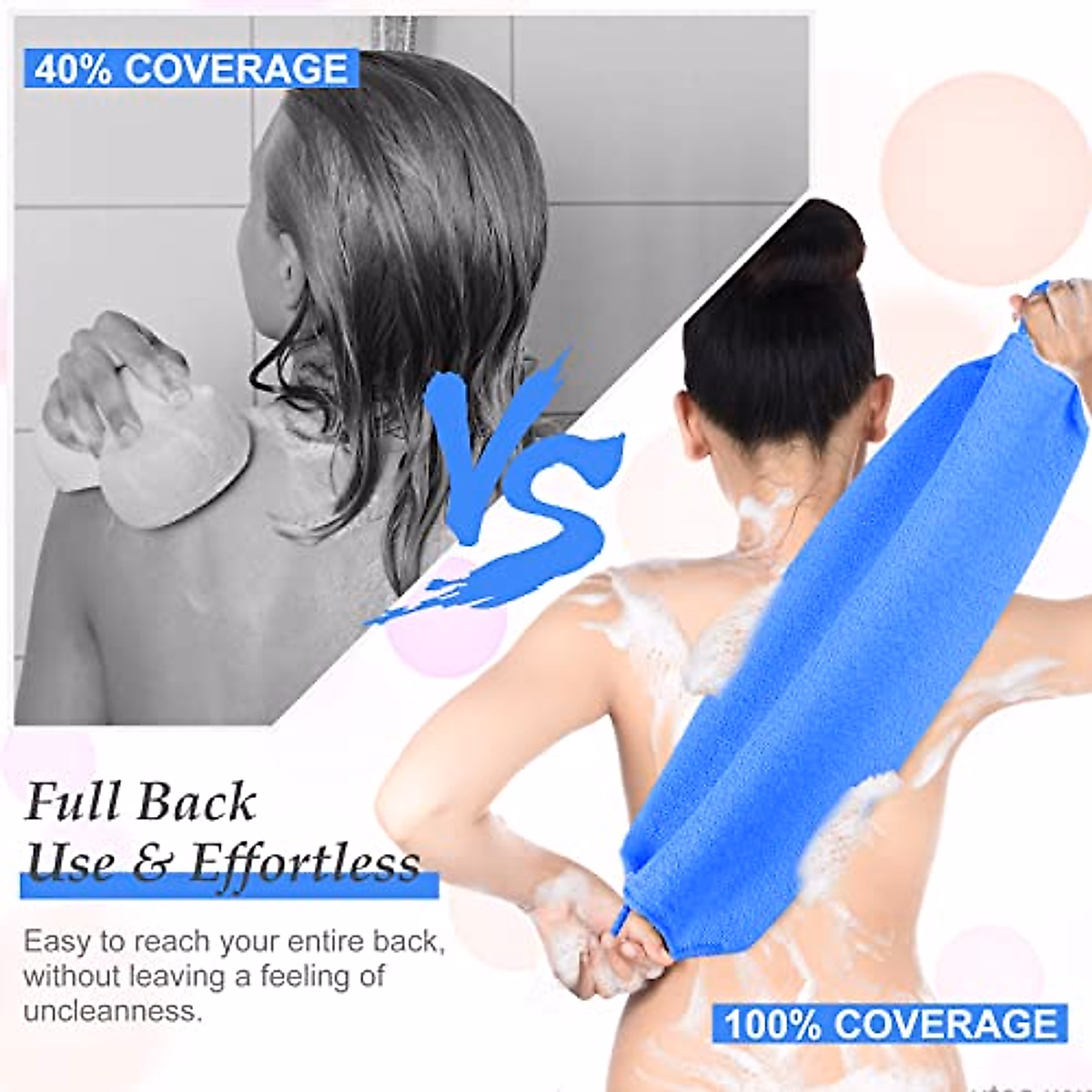 4 Pieces Exfoliating Back Scrubber for Shower Nylon Back Exfoliator Extended Length Back Washers Scrubbers Stretchable Pull Strap Exfoliating Washcloth with Handles