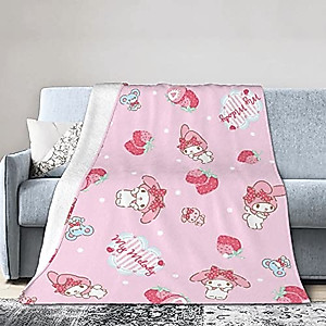 ORPJXIO Blanket Kuromi Anime My Melody Throw Flannel Blanket Bed Blanket for Couch Sofa Bedroom Home Decor 60"x50"