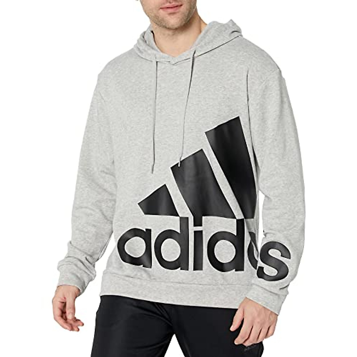 adidas Men's Essentials Giant Logo French Terry Hoodie, Medium Grey Heather/Black, Large