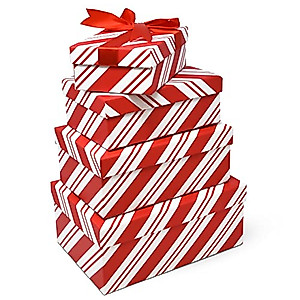 Gift Boutique 4 Christmas Gift Boxes Candy Cane Design Christmas Nesting Stacked Rectangle Boxes with Lids in Assorted Sizes for Holiday Decoration Decorative Present Wrapping