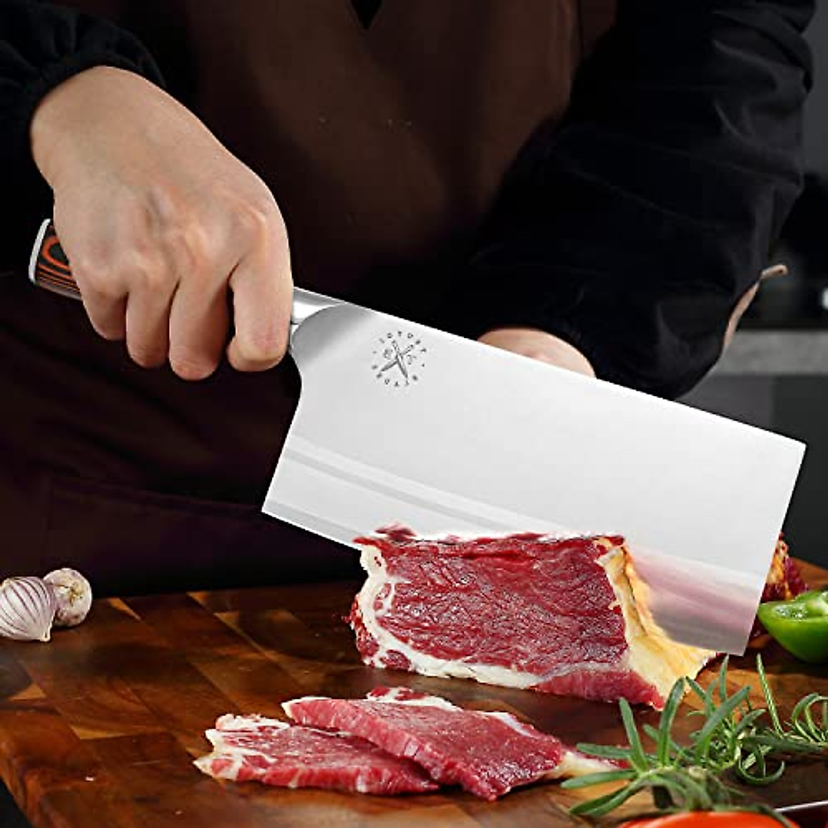 Tsuyoi Blades 7" Professional Stainless Steel Meat Cleaver - Ultra-Sharp Butcher Knife with Ergonomic Pakkawood Handle for Meat & Vegetable, Perfect for Home & Commercial Kitchen Use