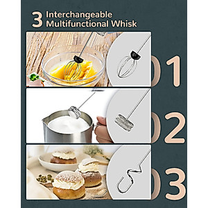 Milk Frother Handheld, USB Rechargeable Milk Foam Maker with 3 Stainless Whisks, Mini Blender Mixer 3 Speeds Adjustable for Coffee, Latte, Cappuccino, Matcha, Hot Chocolate, Egg, White