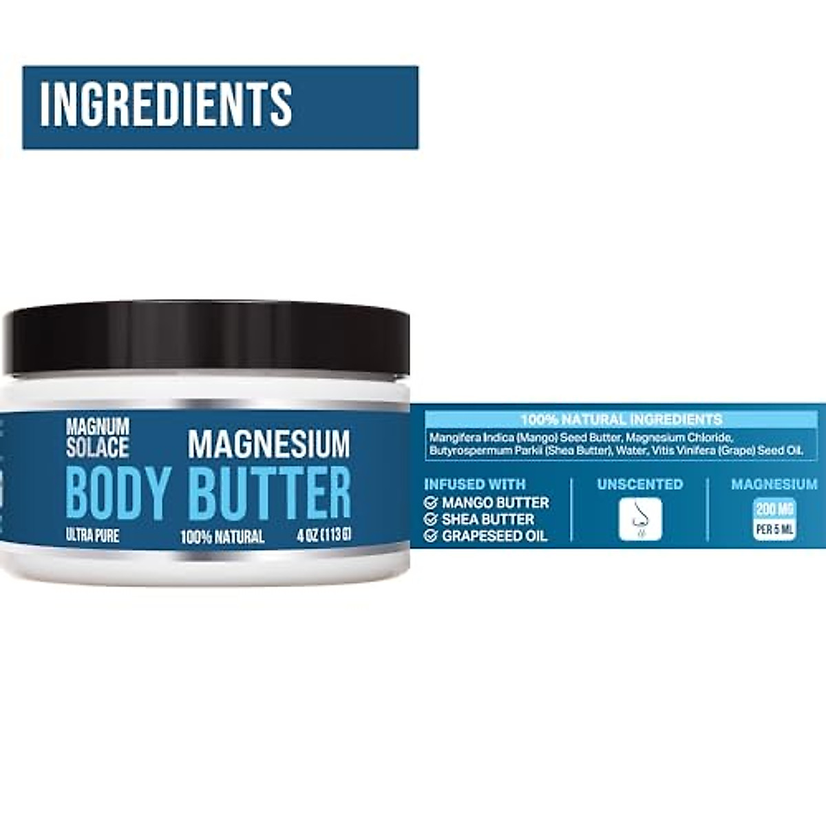 Magnesium Body Butter - Scrub and Moisturizer - Magnesium Lotion Alternative with Mango, Shea, Grapeseed & Magnesium Oil - Unscented