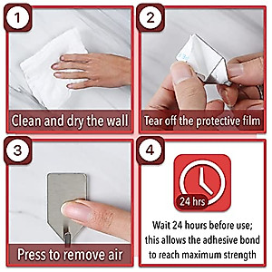 UNCO- Metal Small Adhesive Hooks, 10 Pack, Stainless Steel, Hooks for Hanging Towels, Adhesive Wall Hooks, Stick on Hooks, Self Adhesive Hooks, Hanging Hook, Kitchen Hooks, Adhesive Hook, Sticky Hook