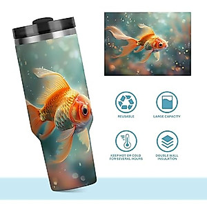 FRCSDIY Beautiful Goldfish Insulated Tumbler with Handle and Straw Lid,40oz Leakproof Stainless Steel Cup BPA-Free Water Bottle