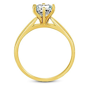 Size - 8 - Solid 14k Yellow Gold Round Cut Six Prong Solitaire Wedding Engagement Ring CZ Cubic Zirconia 1.50ct.