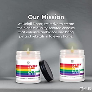 Everyone Is Welcome Here LGBTQ Candle - Diversity Decorations Honey & Orange Blossom Scented Candle, LGBTQ Merch, Gay Pride Candles for Men Women Gay Lesbian, Birthday Rainbow Candles, Unique Gifts