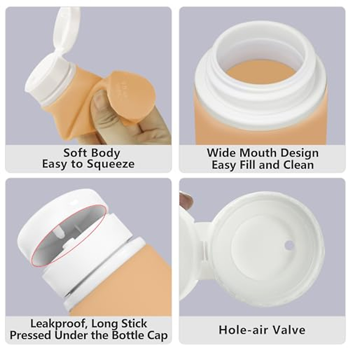 Yolaist 4 Pack Travel Bottles for Toiletries, TSA Approved Travel Size Bottles Leakproof Silicone Portable Refillable Travel Containers for Shampoo Conditioner Body Lotion Soap Liquids (3oz 89ml)