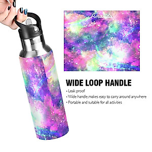 Custom Rainbow Galaxy Water Bottle Kids Thermos Personalized Name Logo Bottle Insulated Stainless Steel Water Flask Jug Straw Lid Jug for Sports Gym Outdoor 20 oz