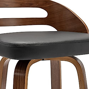 Bar Stools Set of 2, Swivel Bar Height Stools with Walnut Bentwood, Low Back, Upholstered Faux Leather, Soft Cushion Seat, Mid Century Bar Stools for Kitchen/Island/Counter (Black, 25" Seat Height)